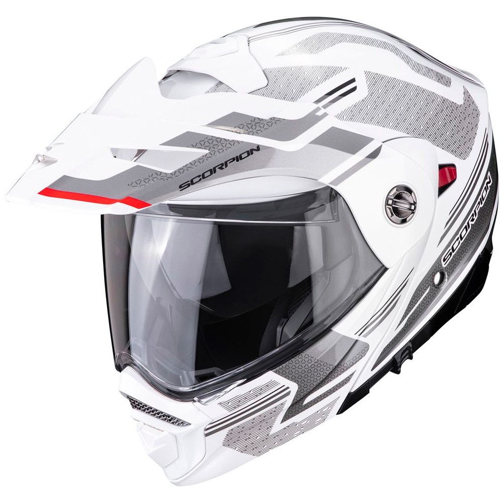 CASCO TRAIL MODULAR SCORPION ADX-2 CARRERA - BLANCO / PLATA - Oferta
