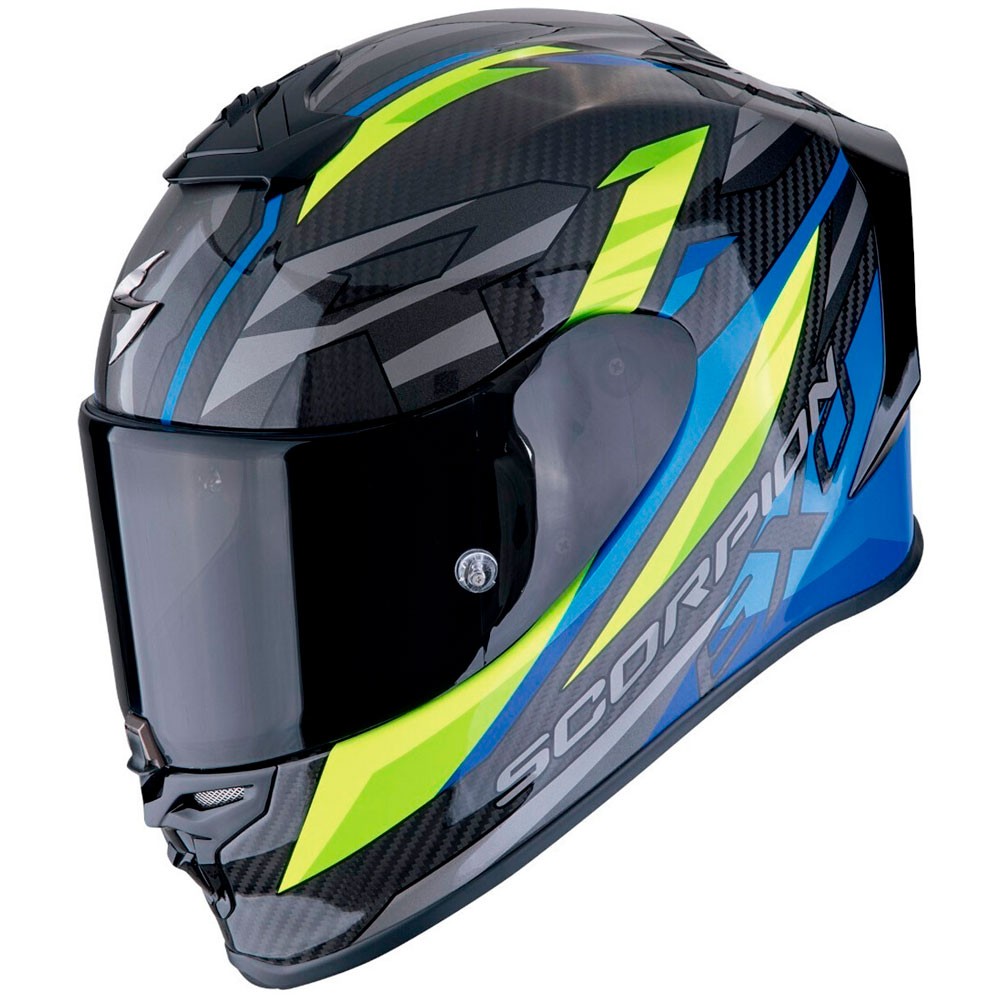SCORPION EXO R1 EVO CARBON AIR RUNNER HELMET - BLACK / BLUE / YELLOW ...